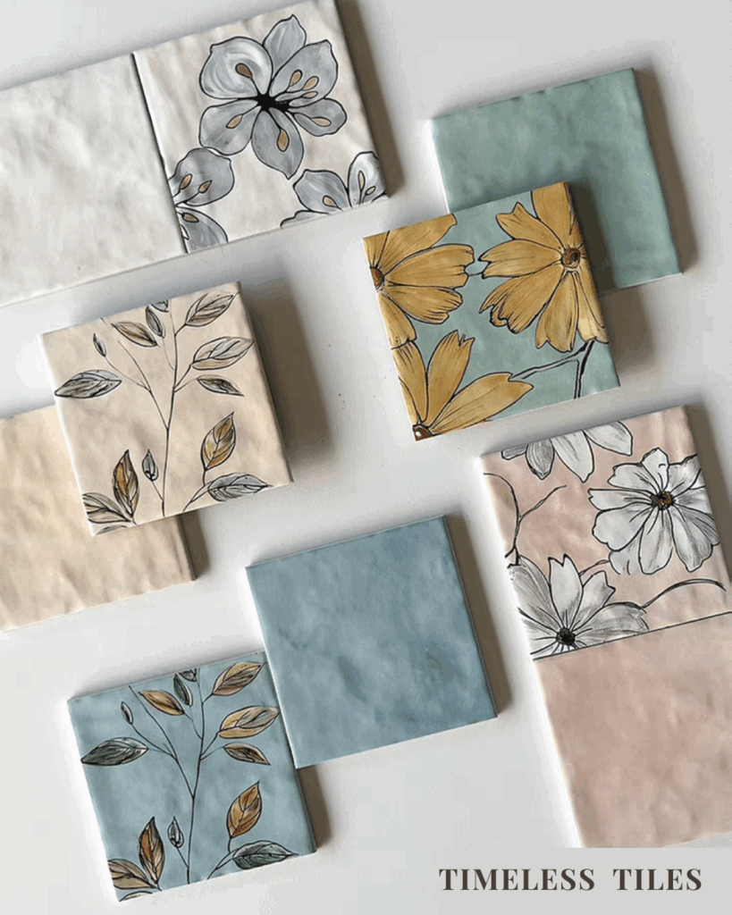 Femme Flower Vintage Tiles กระเบื้องลายดอกไม้ 150x150 MM. - Timeless Tiles